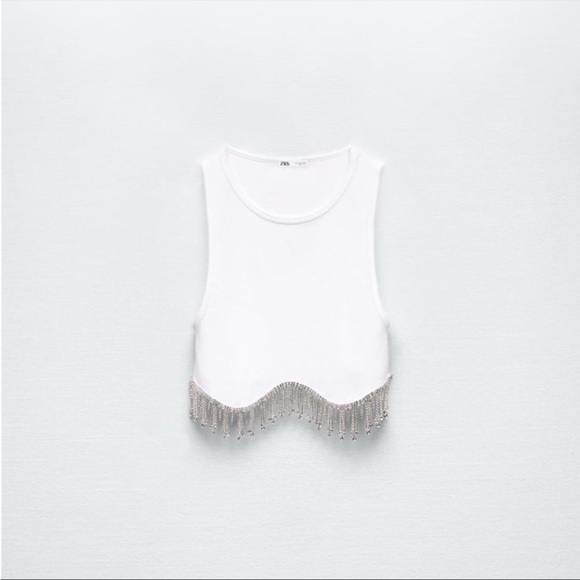 Zara | Tops | New Zara White Seamless Rhinestone Top | Poshmark